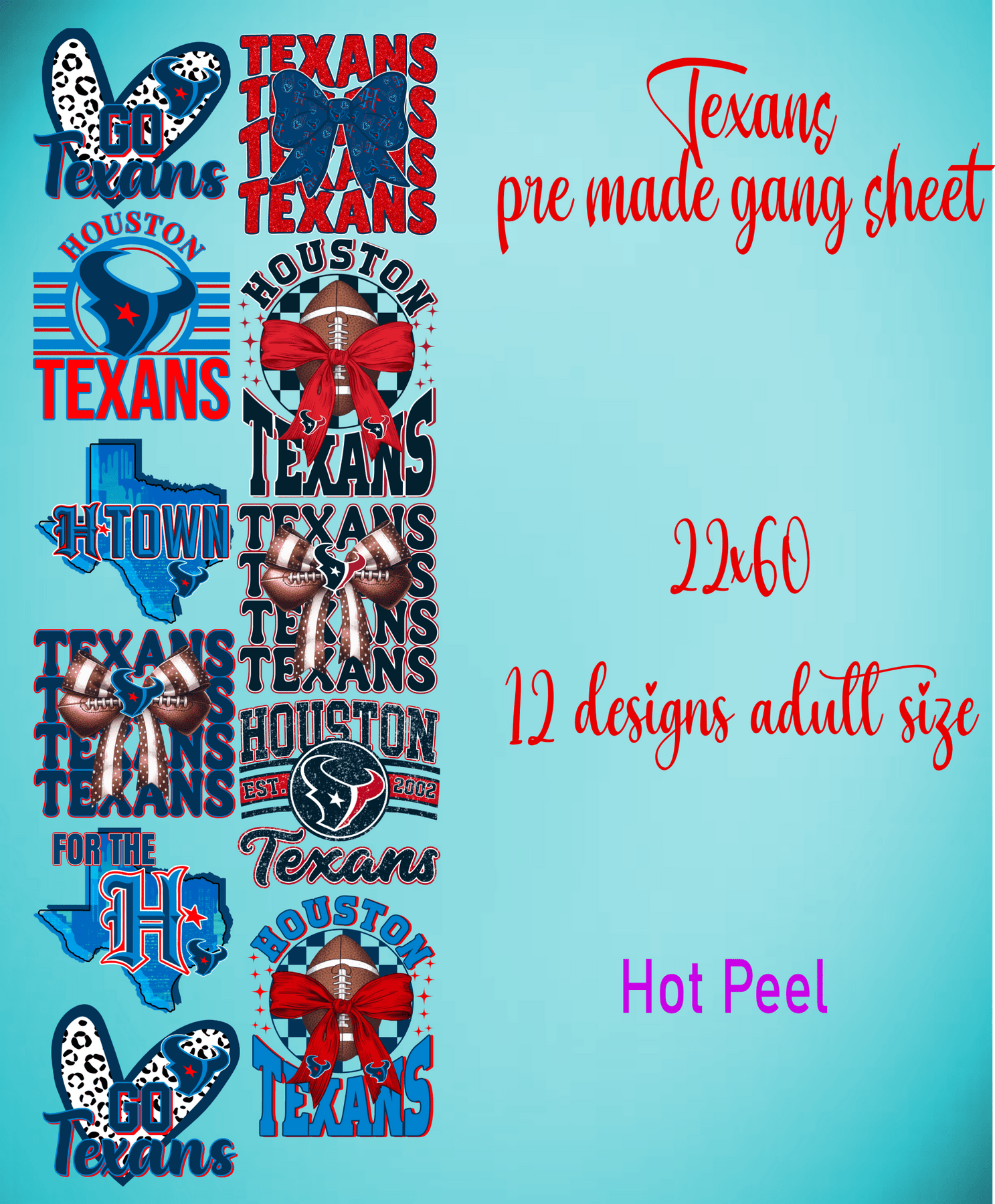 TEXANS DTF Transfer, Custom DTF Print, Custom Gang Sheet, Custom Heat ...